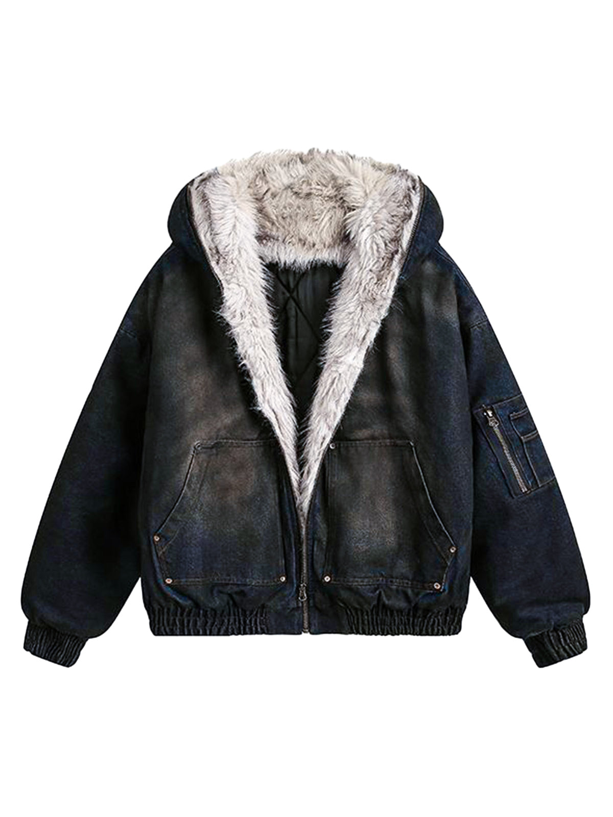 Washed Denim Fur Hooded Jacket | Thesupermade®