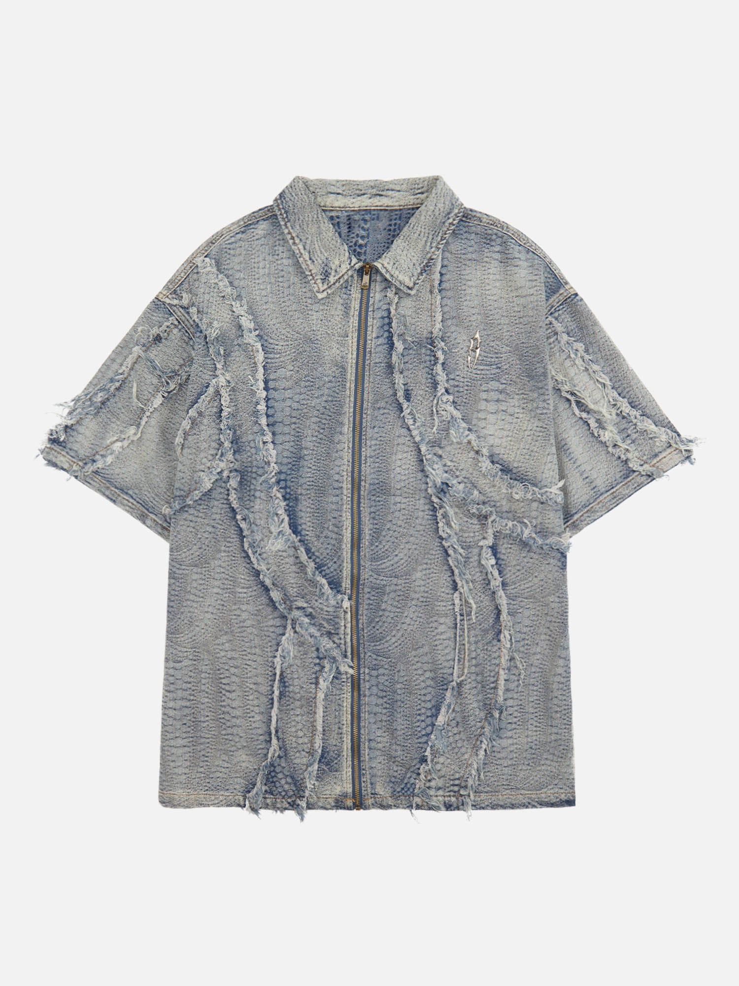 High Street Texture Washed Raw Edge Patch Embroidered Denim Jacket Shi