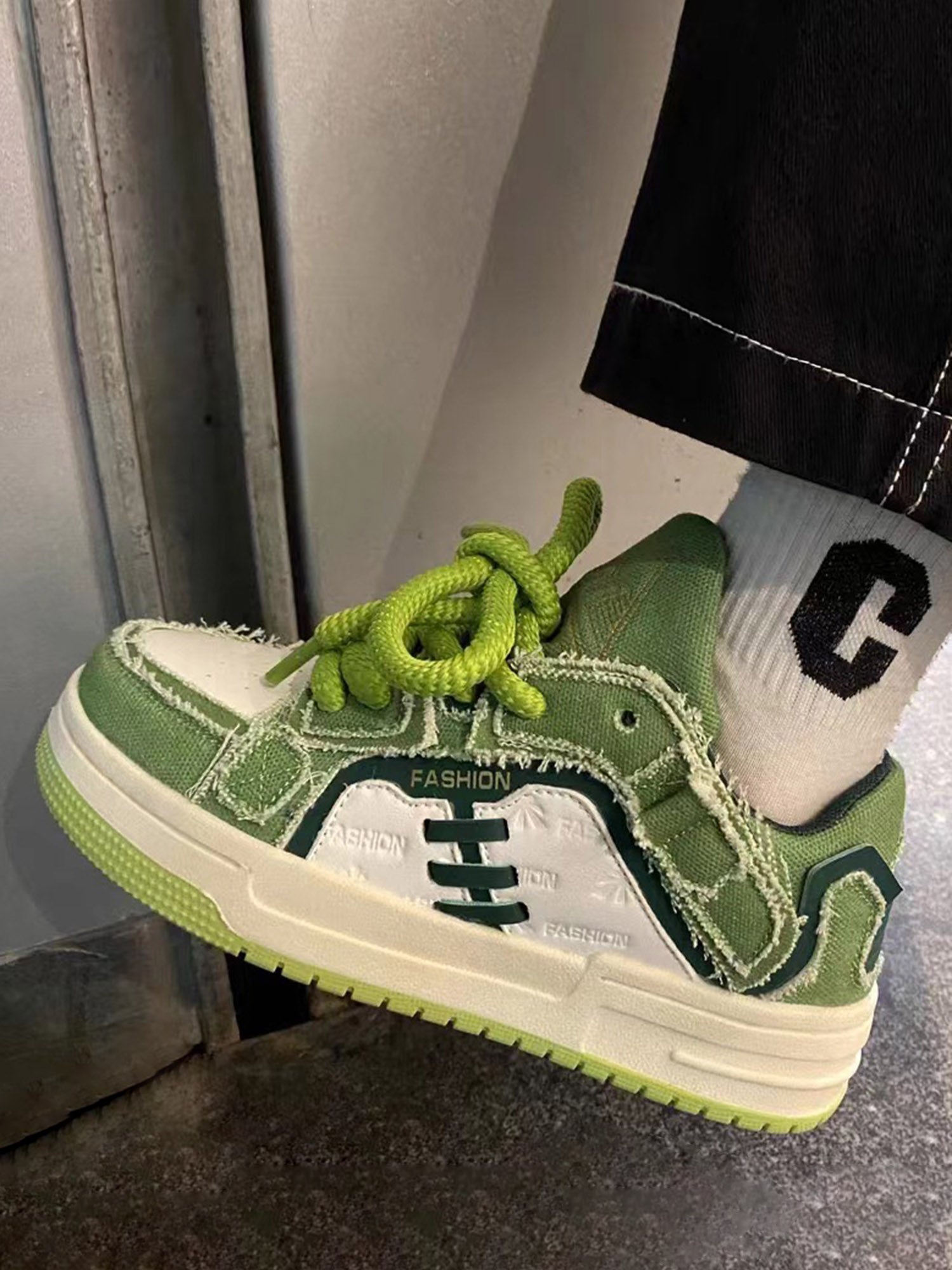 Shredded Denim Patchwork Sneakers