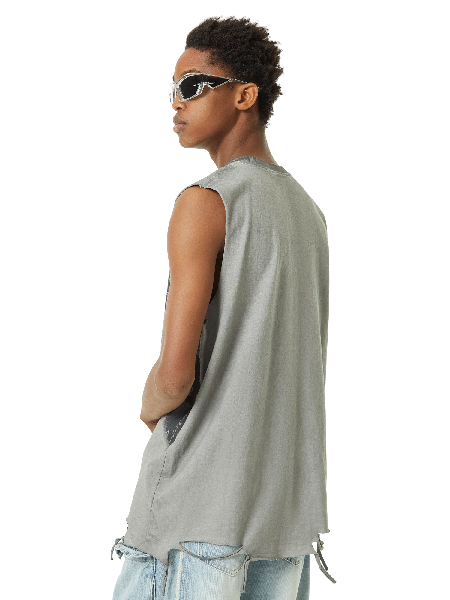 Thesupermade Vintage Necklace Star Print Sleeveless Hip-hop Tank Top