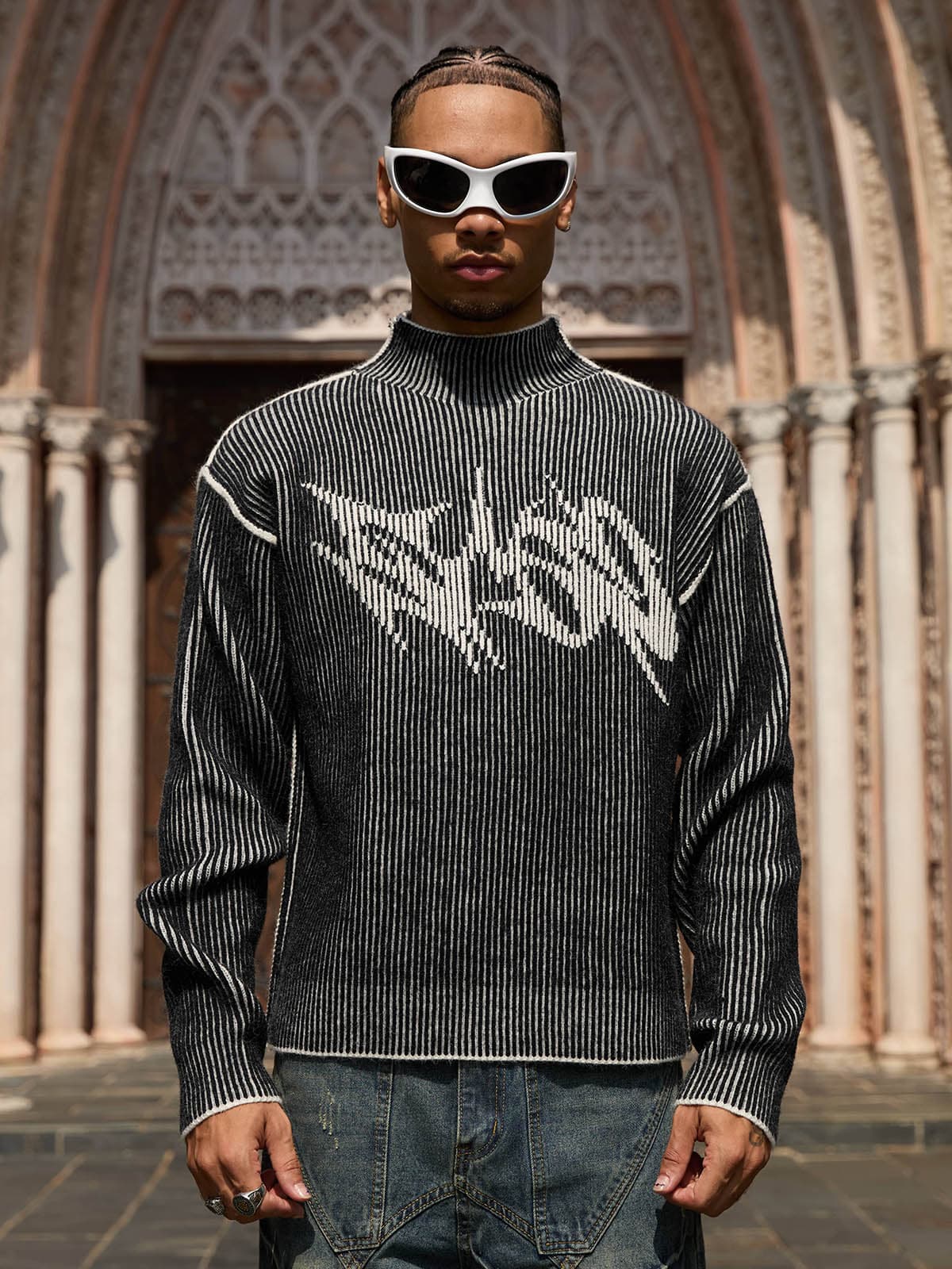 Letter Jacquard Reversible Graphic Sweater | Thesupermade®