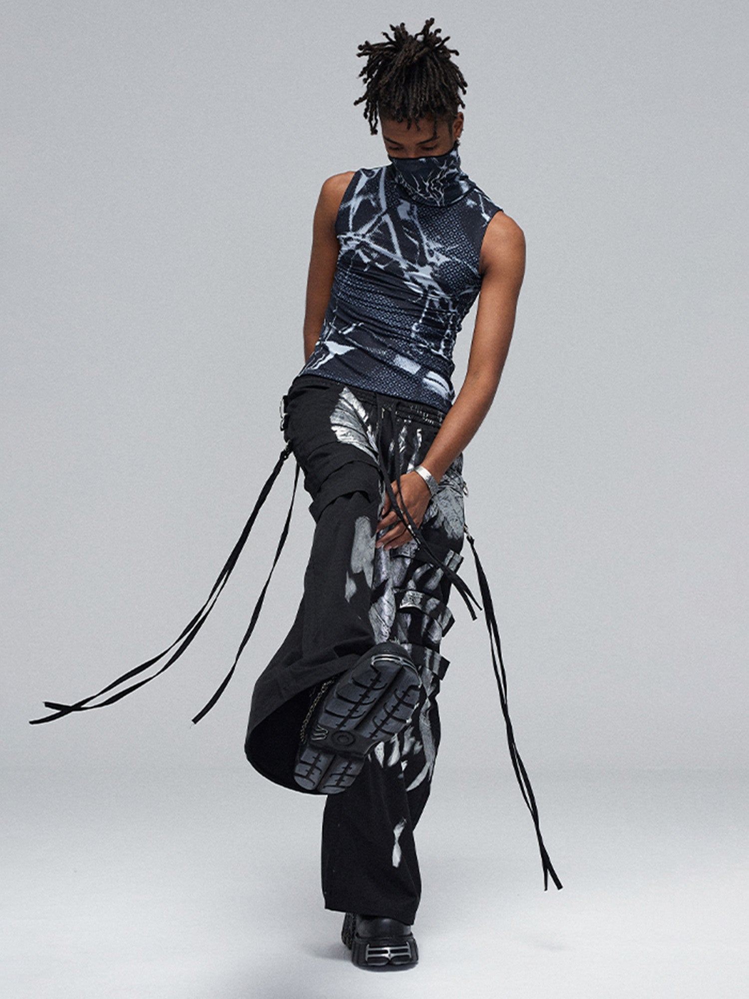 Deconstructed Brushed Silver Ribbon Drawstring Pants | Thesupermade®