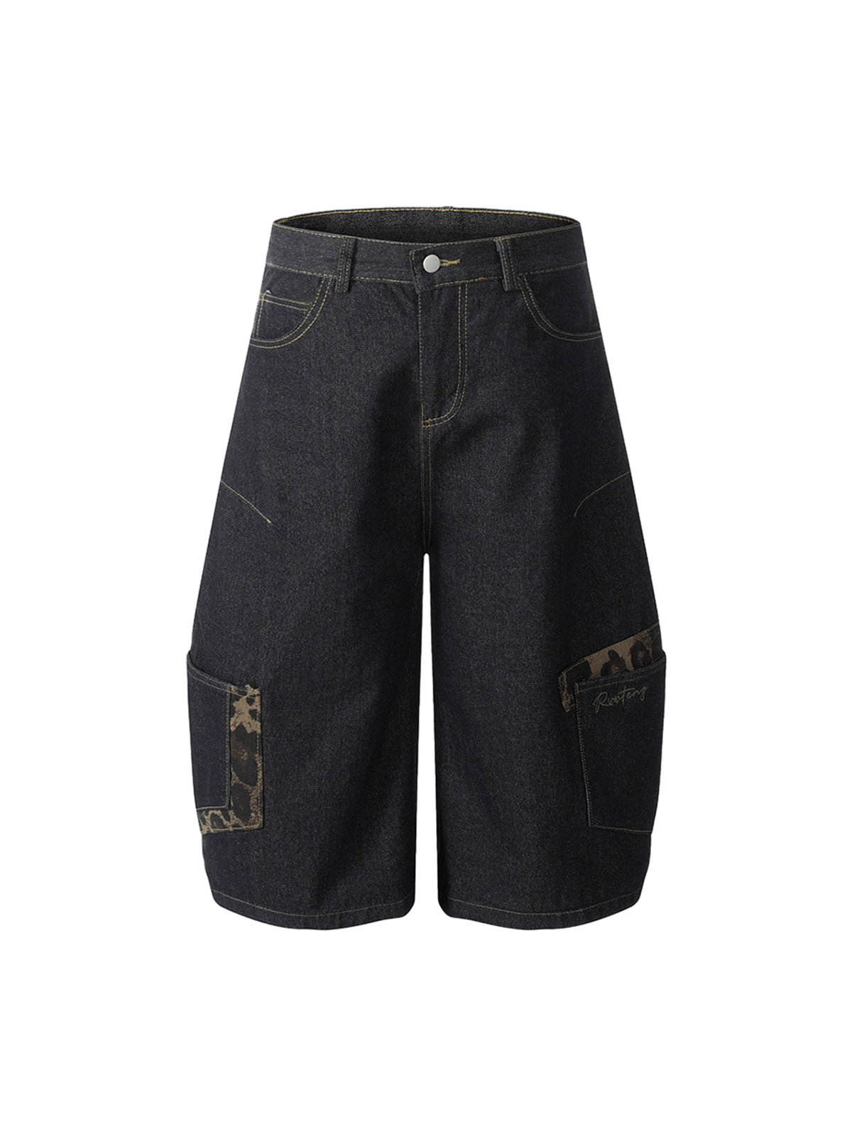 Washed Cheetah Print Patchwork Denim Jorts