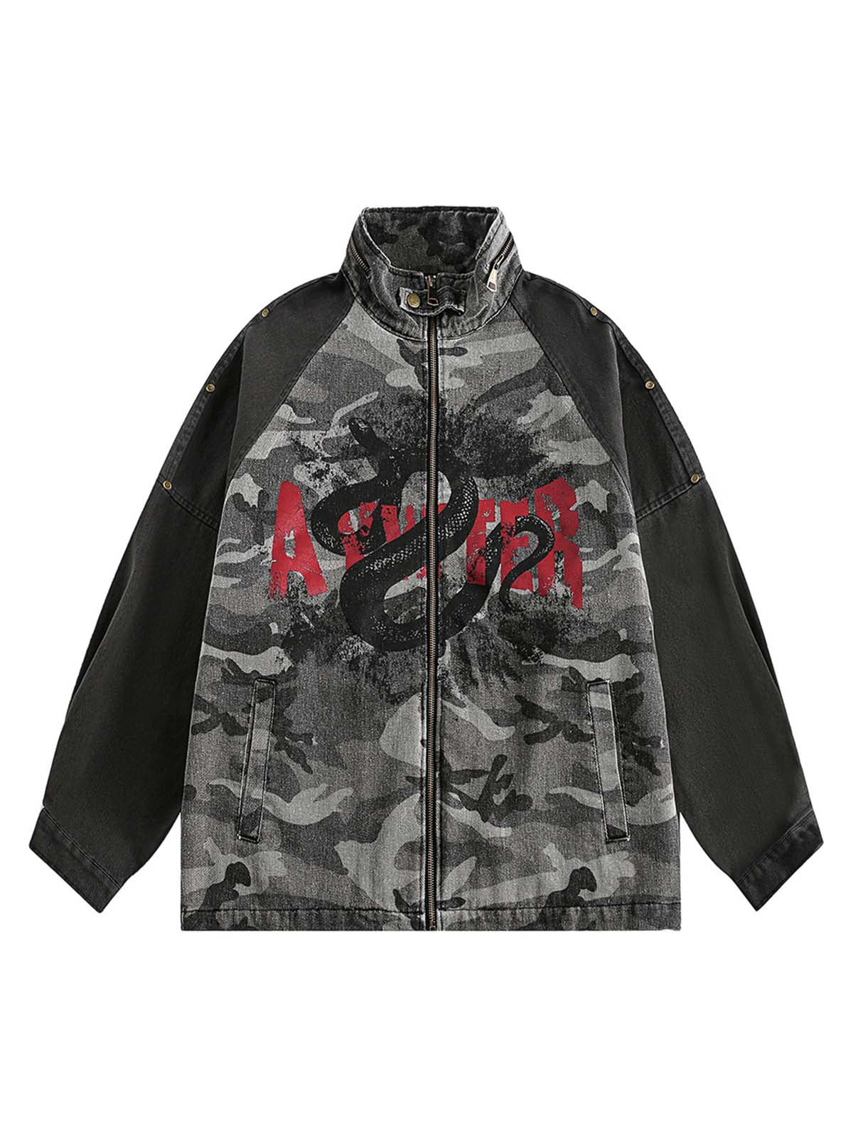 Camouflage Stitching Stand Collar Military Jacket | Thesupermade®