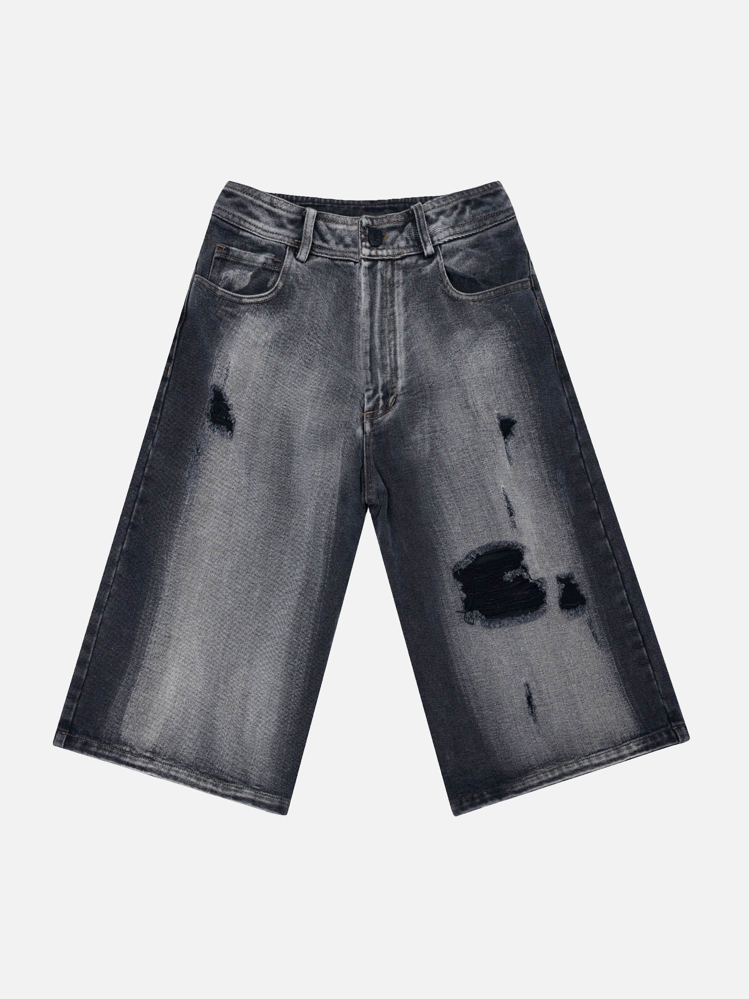 Thesupermade Washed Ripped Vintage 7-point Cargo Denim Shorts Jort - 2