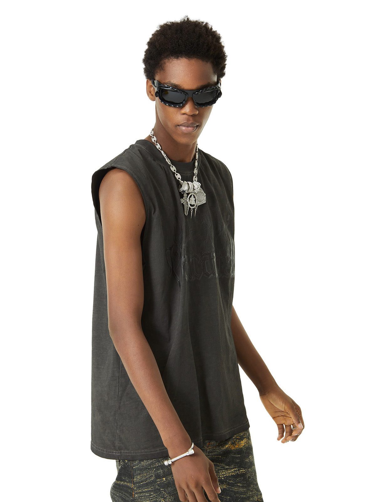 Washed Flame Letters Street Rap Vest | Thesupermade®