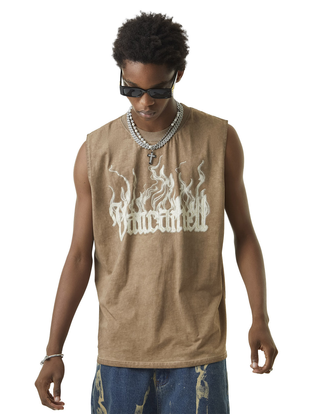 Washed Flame Letters Street Rap Vest | Thesupermade®